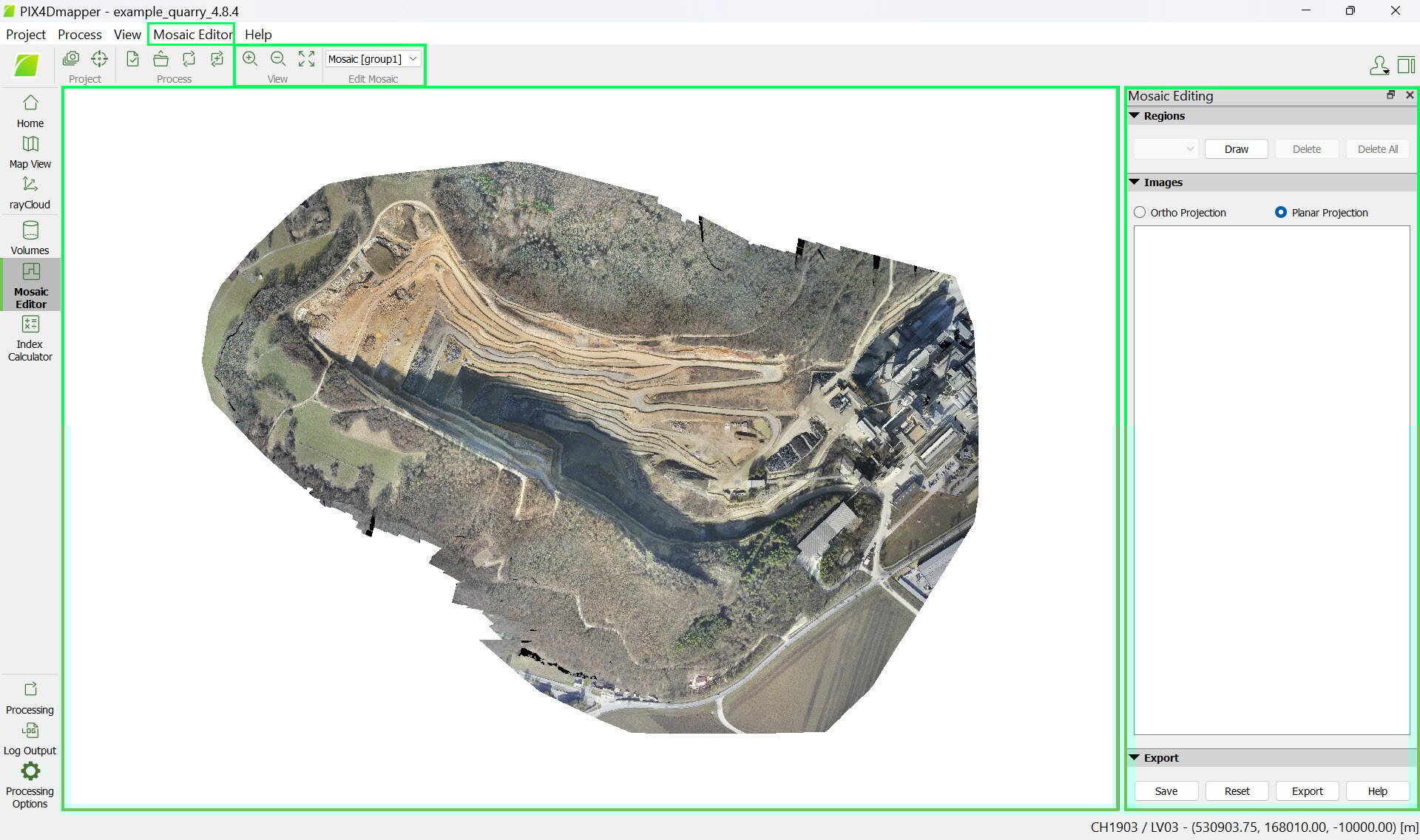 Menu View > Mosaic Editor - PIX4Dmapper